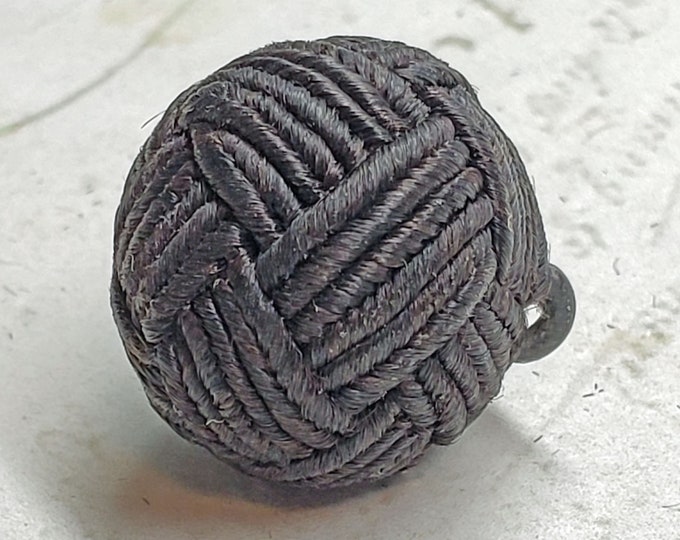 Antique Textile Fabric Covered Ball Button Woven Basketweave Black Gimp ...