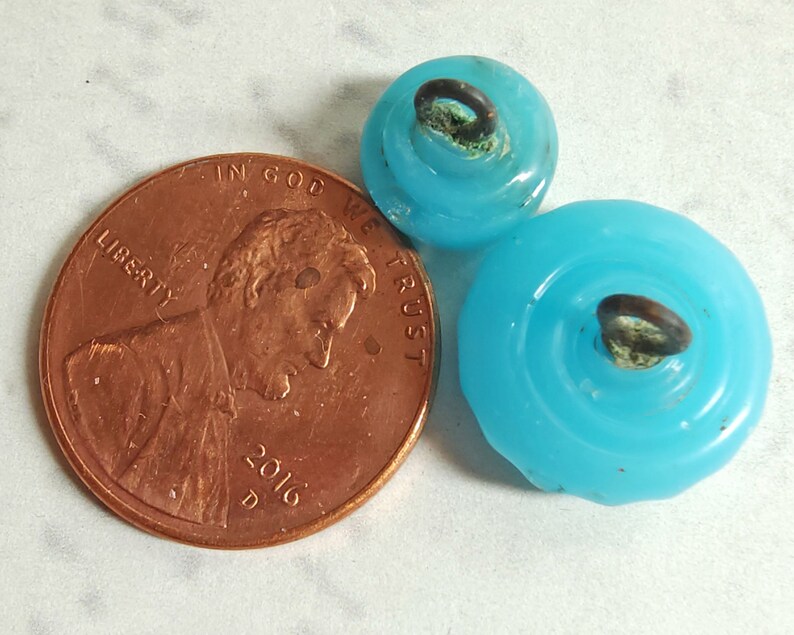 2 Antique Powder Blue Glass Swirlback Charmstring Buttons - Etsy