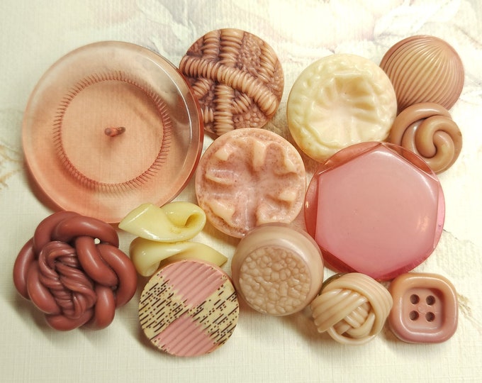 Peaches & Cream Celluloid Buttons ~ Lot of 13 ~ Carved Textured ...
