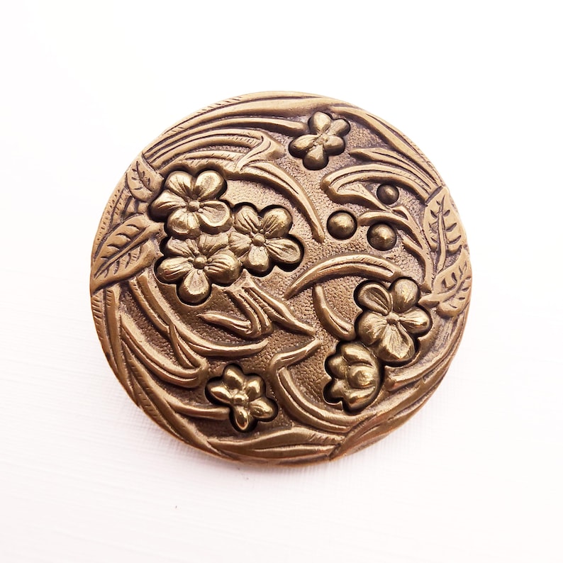 Large Antique Stamped Brass Flower Picture Button ~ Just Under 1-7/16 ...