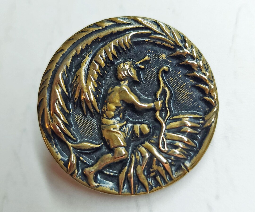 Robinson Crusoe in the Jungle ~ Large Antique Brass Picture Button ~ 1 ...