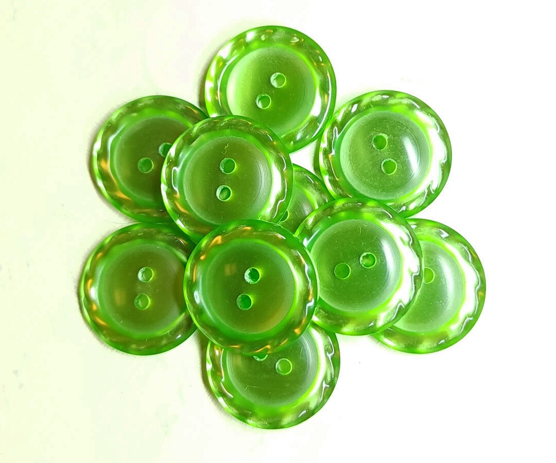 Vintage Set of 10 Bright Green Luminescent Plastic Sewing Buttons ...