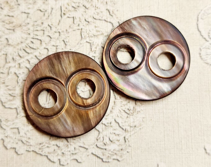 2 Antique Carved Smoky Oyster Shell Ribbon Buttons ~ Iridescent Mother ...