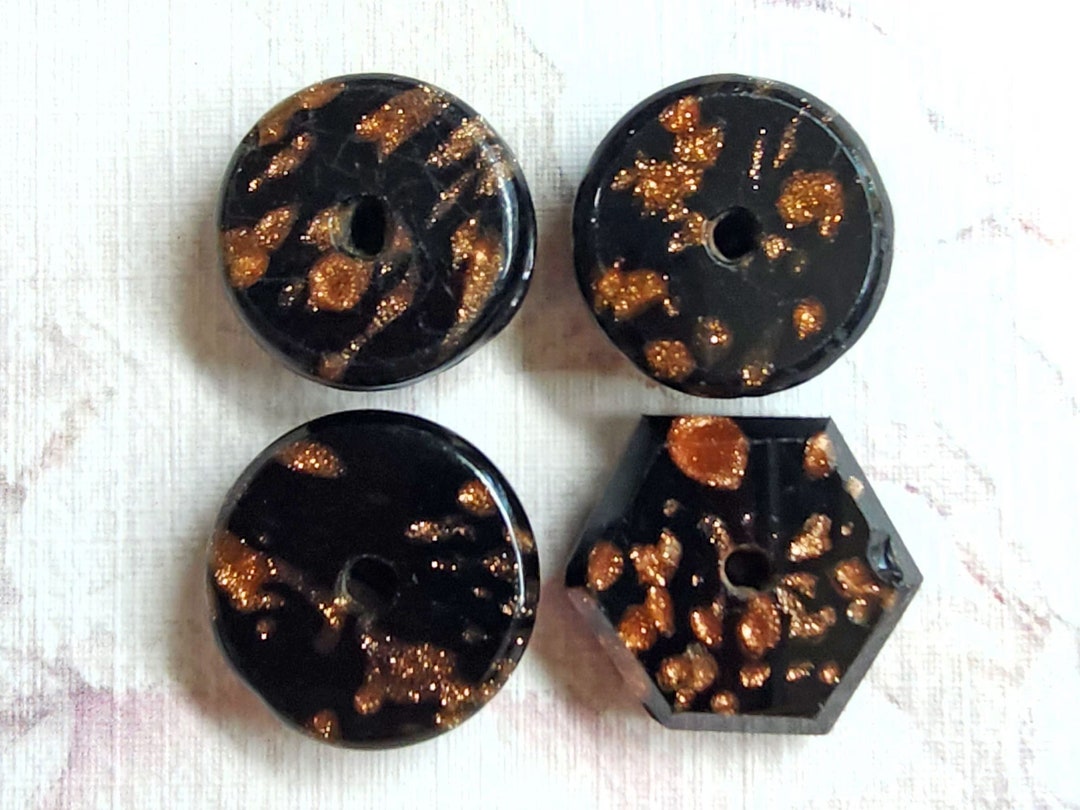 4 Antique Black Glass Whistle Buttons With Goldstone Aventurine ~1 ...