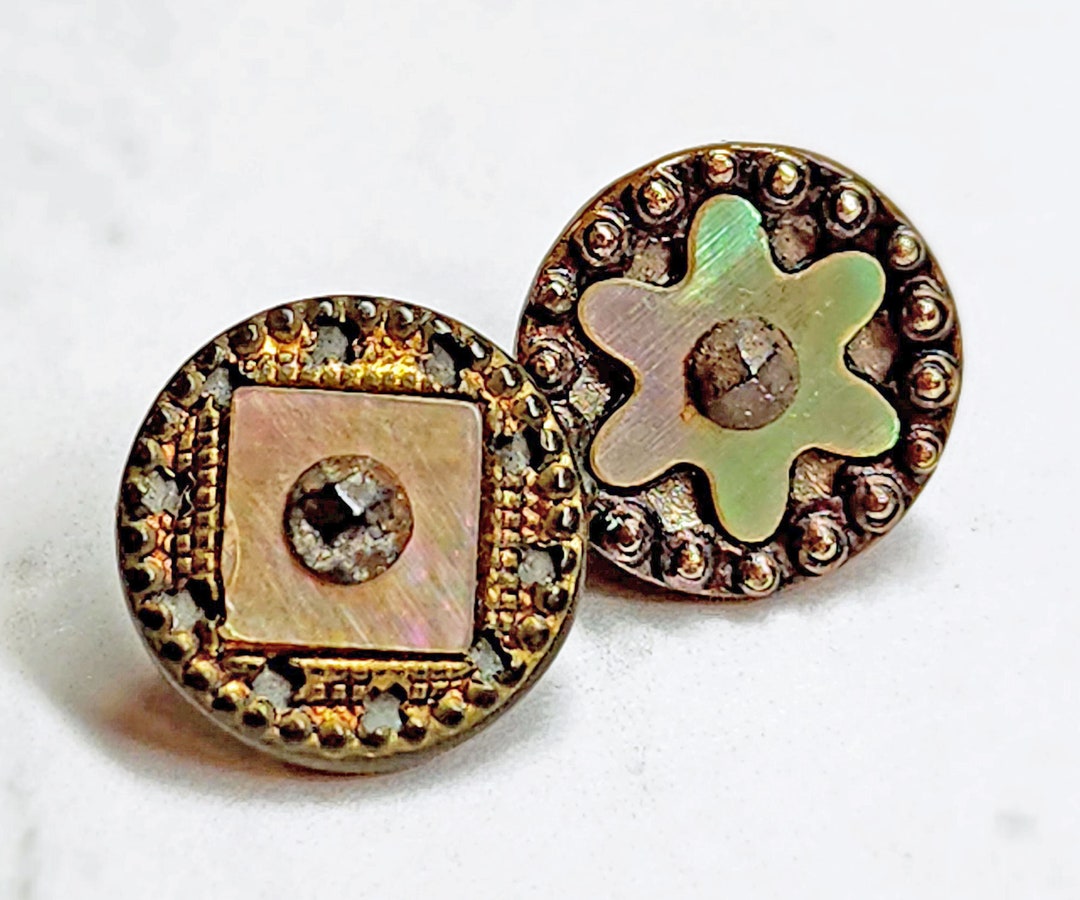 2 Antique Austrian Tiny Sewing Buttons W/ Mother of Pearl Shell MOP ...