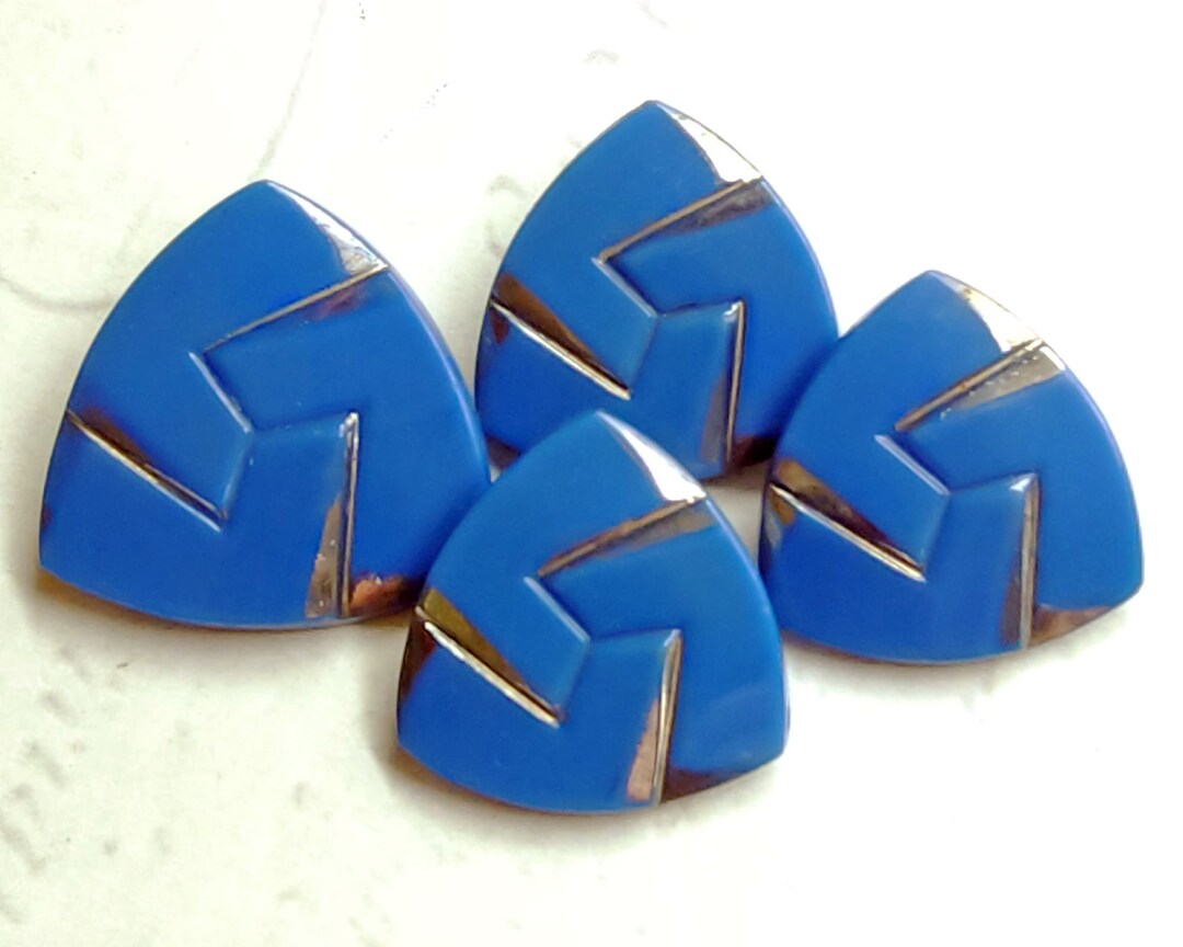 4 Vintage Triangular Blue Glass Buttons W/ Silver Luster Mother ...