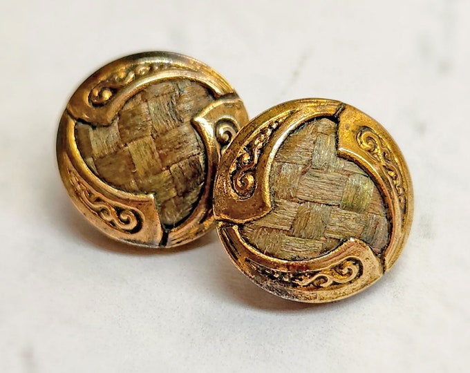 Set of 2 Antique Scent Buttons Triad Brass Border W/ Basket Weave ...