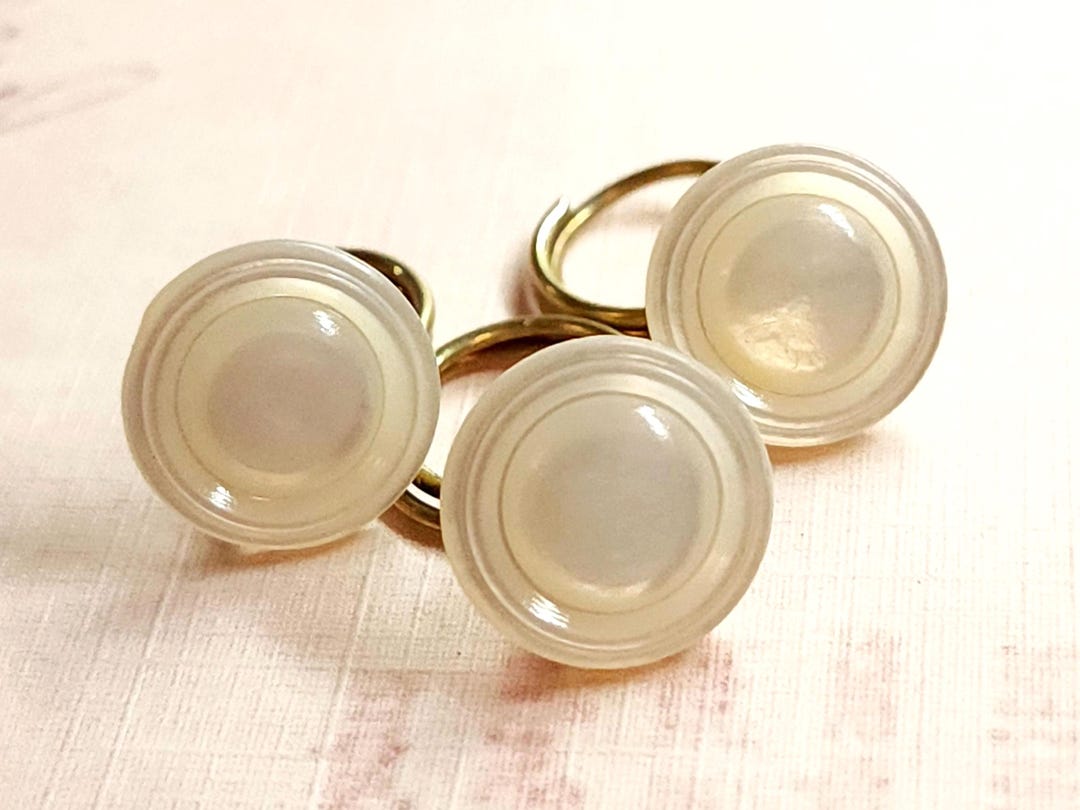 3 Antique Carved Pearl Shell Cuff Buttons W/ Soft Luster ~ Just Over 1/ ...