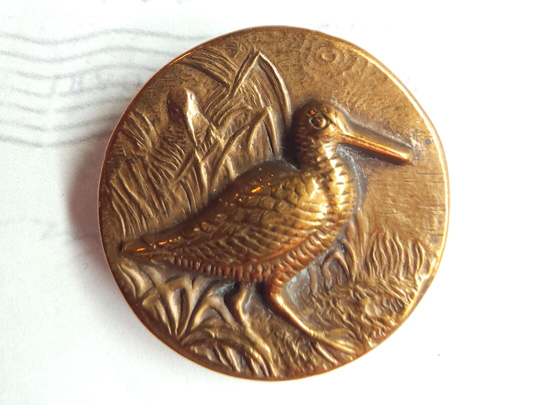 Shorebird ~ Antique High Relief Stamped Brass Bird Picture Button ...