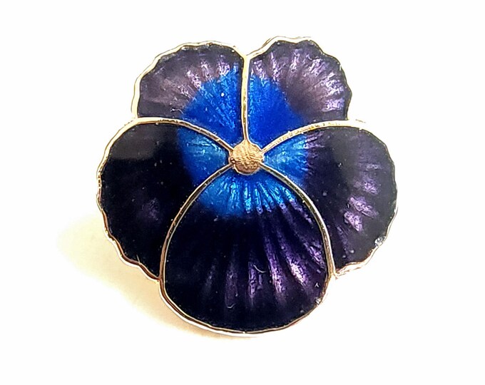 Realistic Enamel Flower Button ~ Blue & Purple Violet Pansy or Viola ...