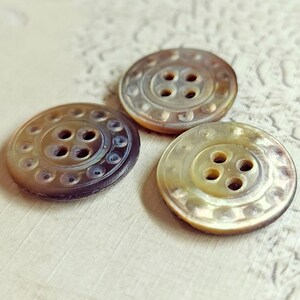 3 Antique Carved Smoky Oyster Shell Sewing Buttons ~ Tiny Circles ...