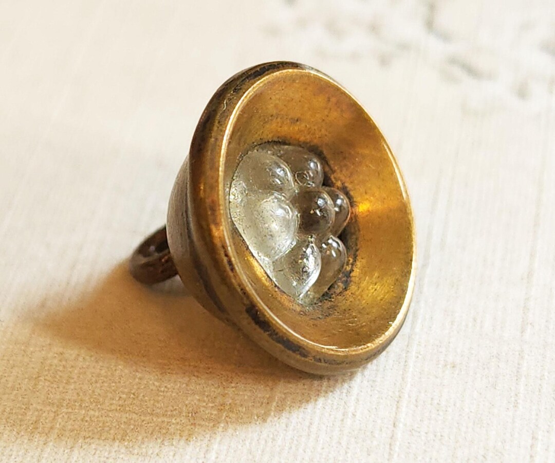 Exceptional Antique Realistic Bell Shape Brass Charmstring Button Clear ...