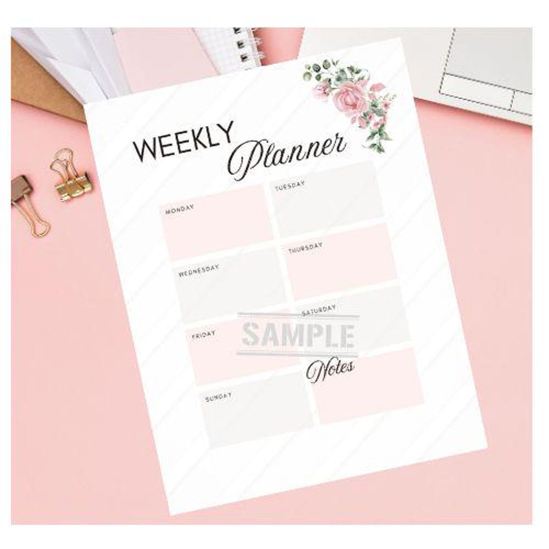 Simple Pink Floral Blank Weekly Planner, PDF, Schedule Keeper, Tasks ...