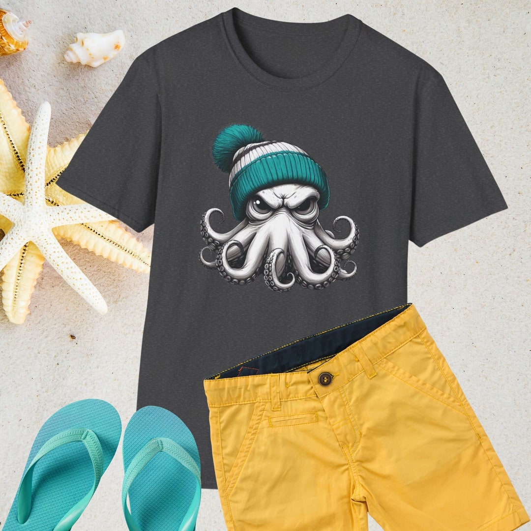 Pom Pom Beanie Angry Octopus Gildan Unisex T-shirt, 8 Colors Set 1 ...
