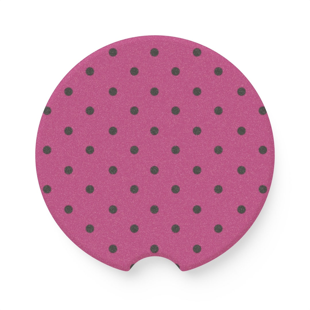 Hot Pink & Black Polka Dots, Simple Design, Soapstone Auto Car Drink ...