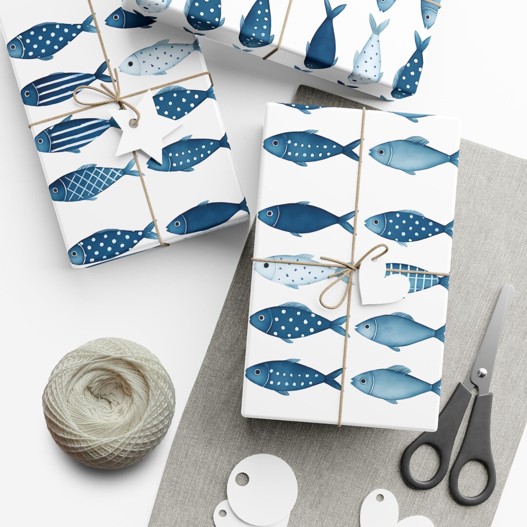 Fish Pattern Gift Wrap Paper | Ocean-inspired Wrapping, Maritime, Eco ...
