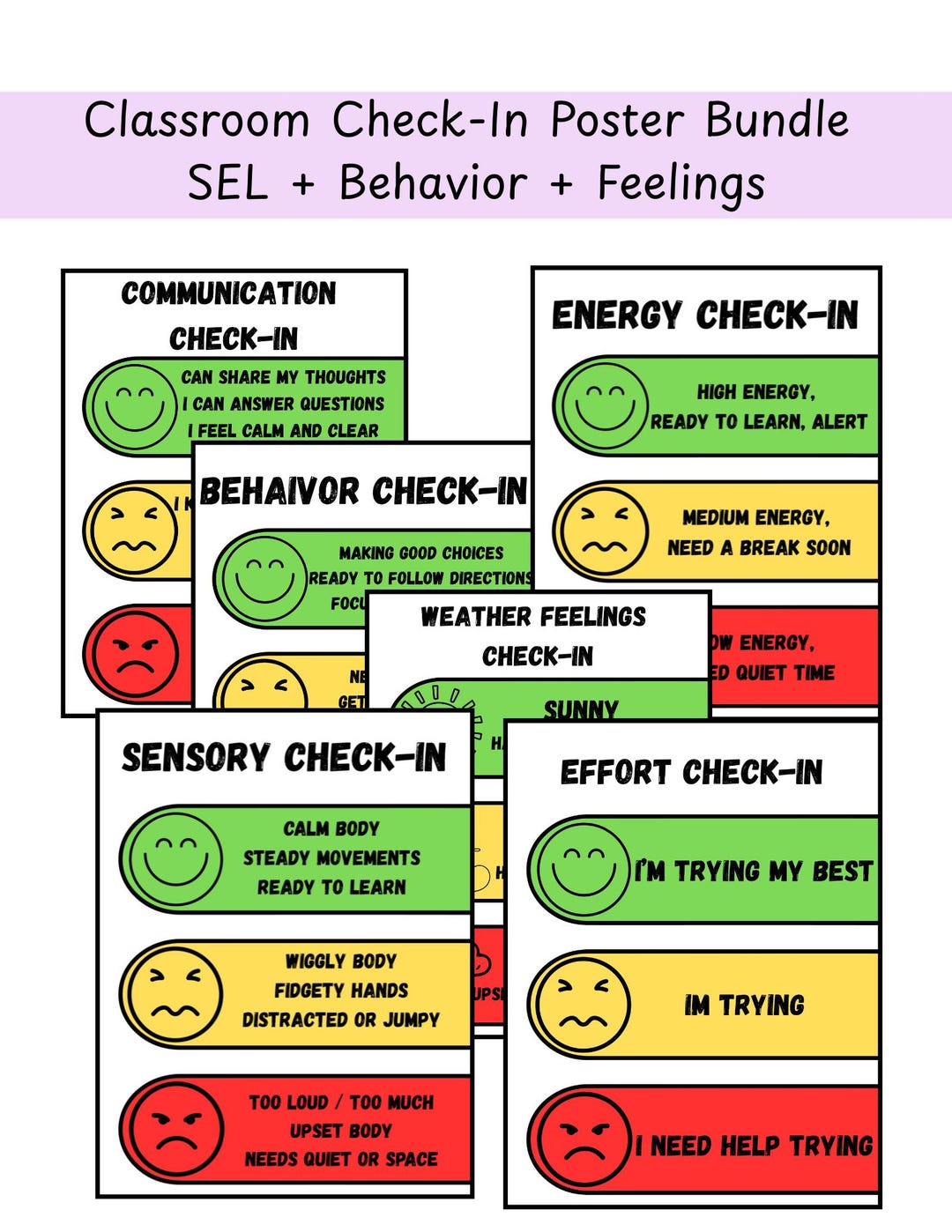 Classroom Check-in Poster Bundle • SEL, Behavior, Feelings, Energy ...