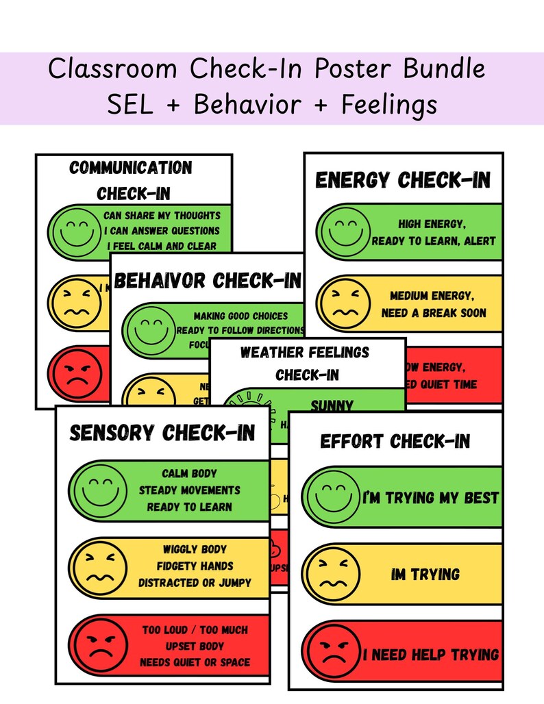 Classroom Check-in Poster Bundle • SEL, Behavior, Feelings, Energy ...