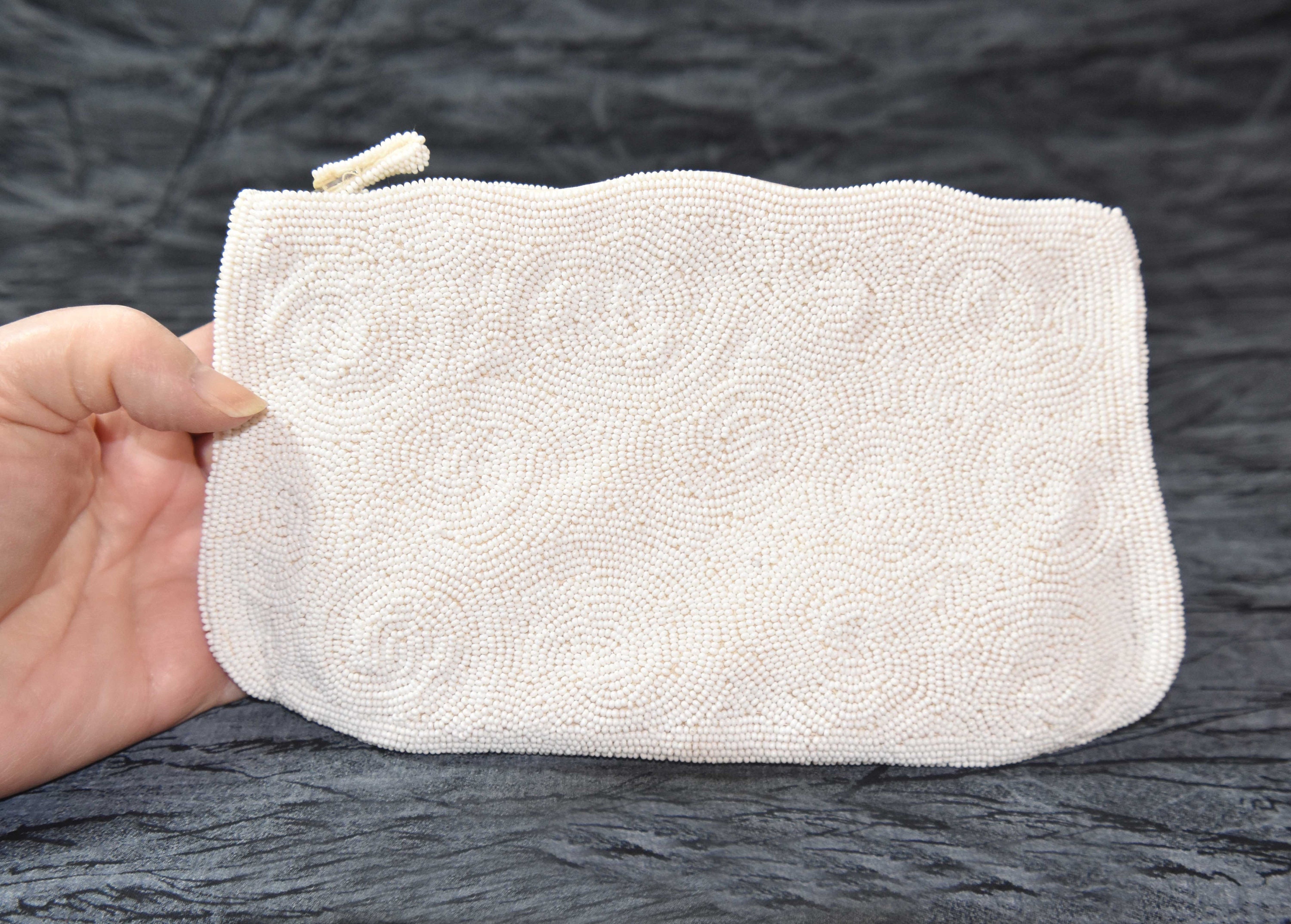 White Micro Beaded Clutch Purse by Marshall Field. Small Beaded Purse ...