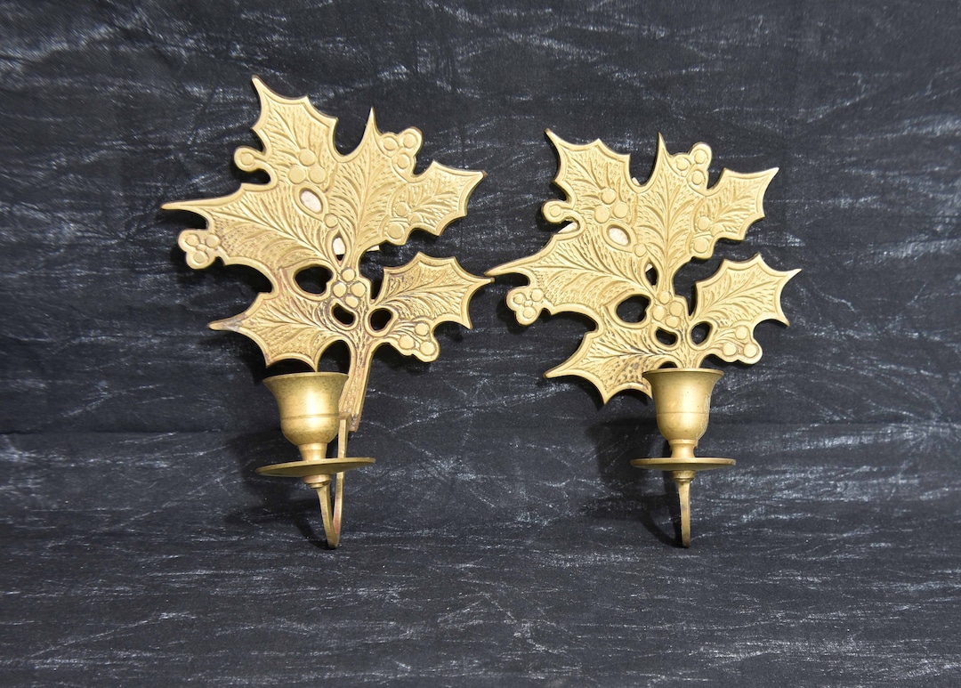 Vintage Brass Wall Sconces Candle Holders Decorated With Christmas ...
