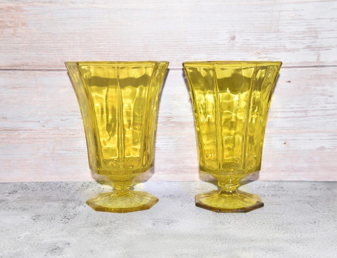 Two Vintage Independence Glass Octagonal Glassware. Glowy Yellow Drink ...
