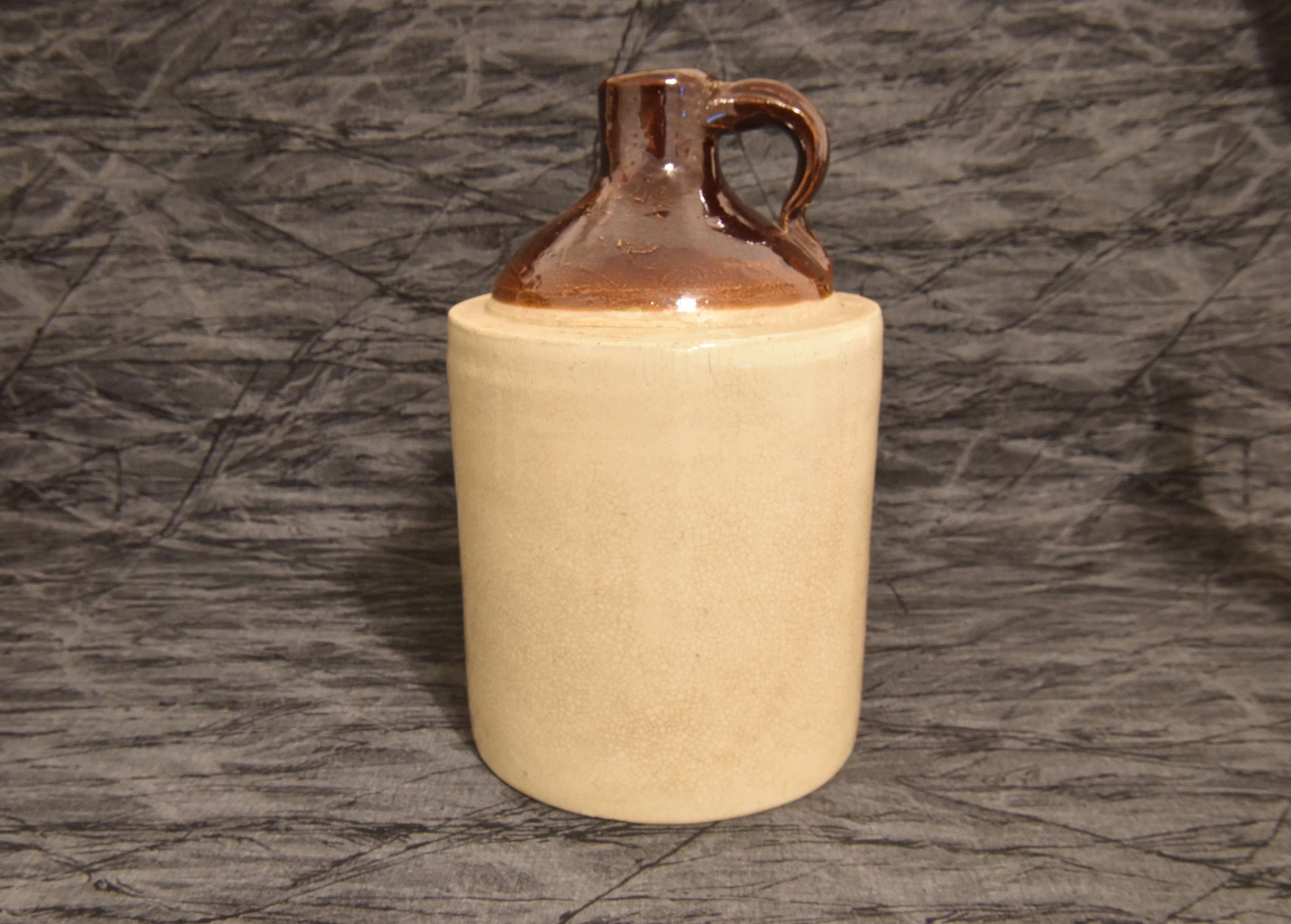Brown and Tan Crock Moonshine Farmhouse Jug. Rustic Crock Style Jug ...