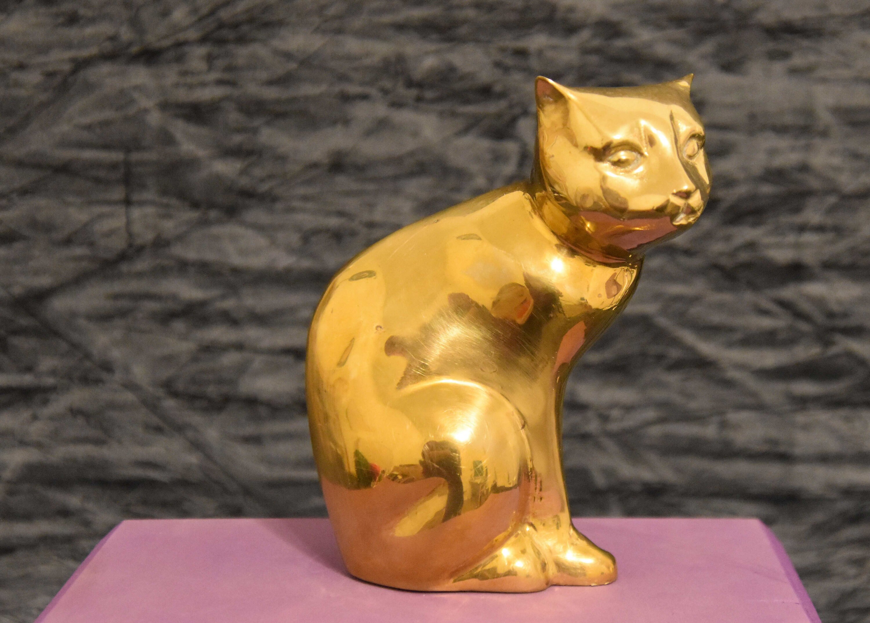 Shiny Solid Brass Cat Figurine. Heavy Brass Cat. Brass Cat - Etsy