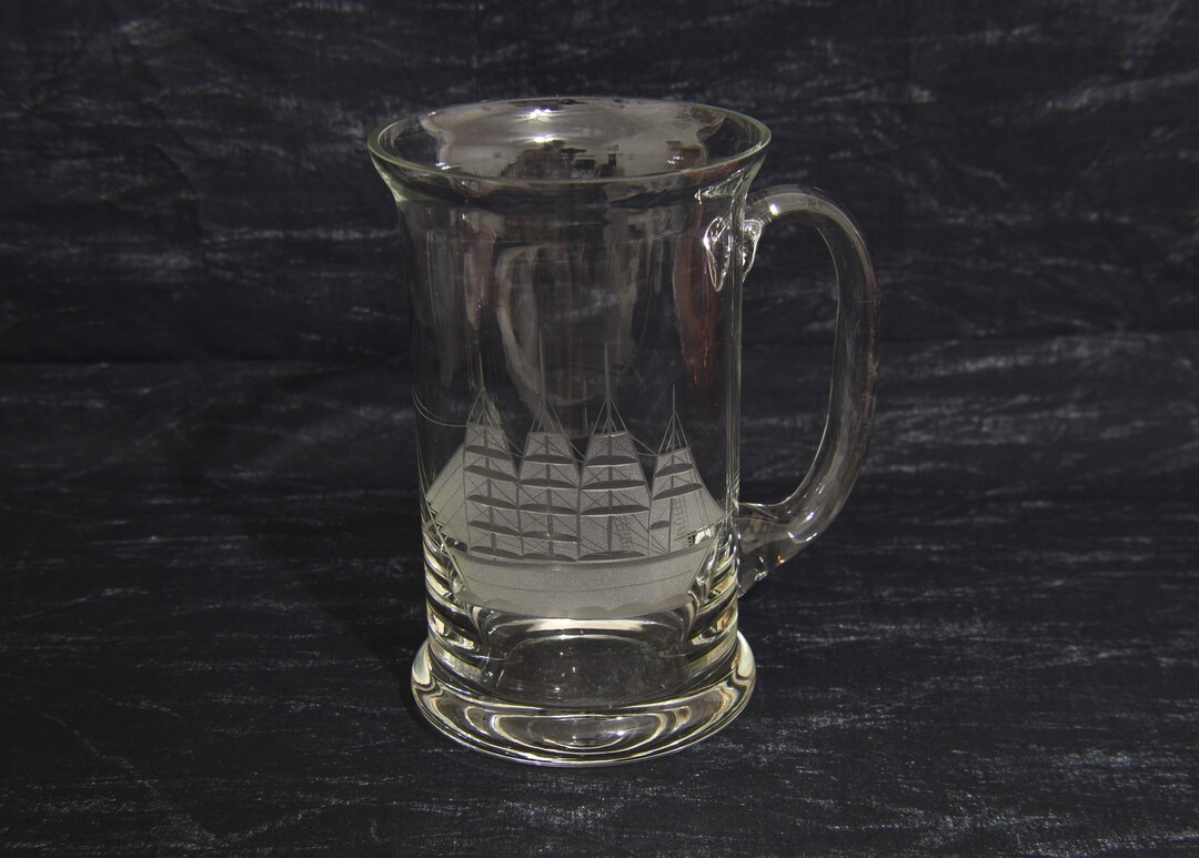 Toscany Etched Clipper Ship Glass Tankard Beer Stein. 24 Ounce Glass ...