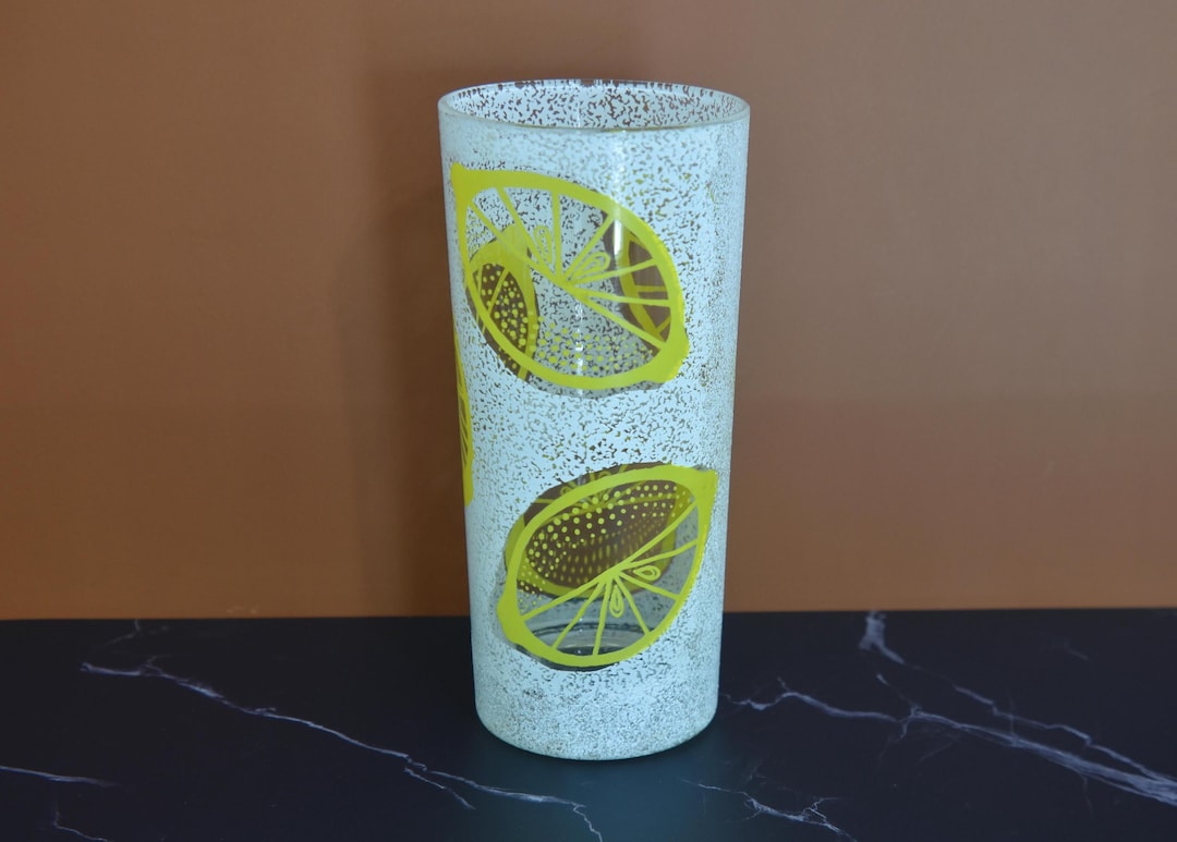 Vintage Mid Century White Speckled Lemon Slice Drink Glass. Unmarked ...