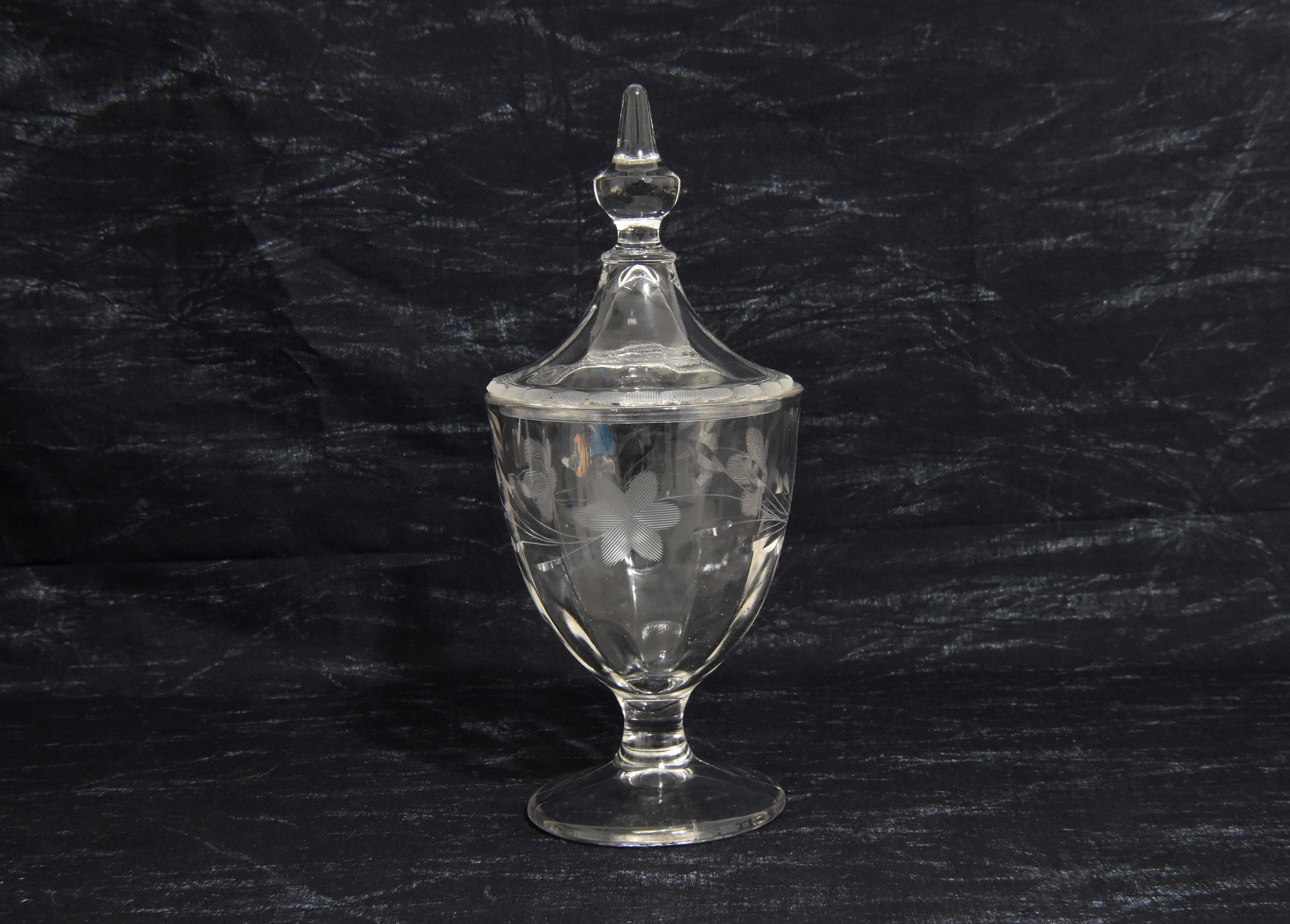 Vintage Clear Etched Compote Candy Dish With Lid - Etsy