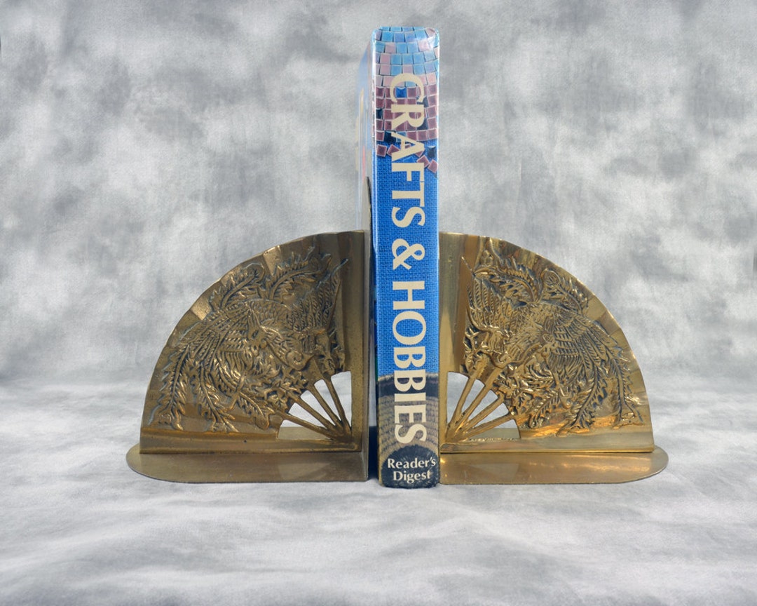 PRICE DROP. Brass Fan Phoenix Oriental Bookends, Asian Brass Phoenix ...