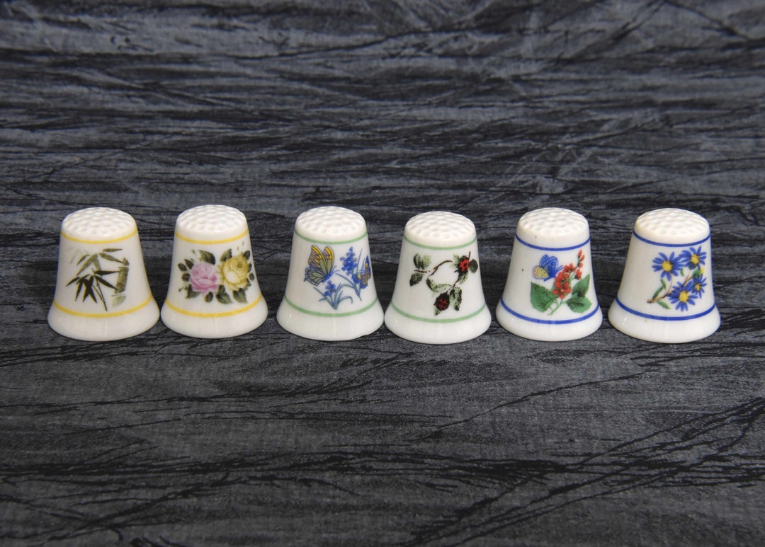 Six Vintage Porcelain Floral Thimbles by Greenbrier International in ...