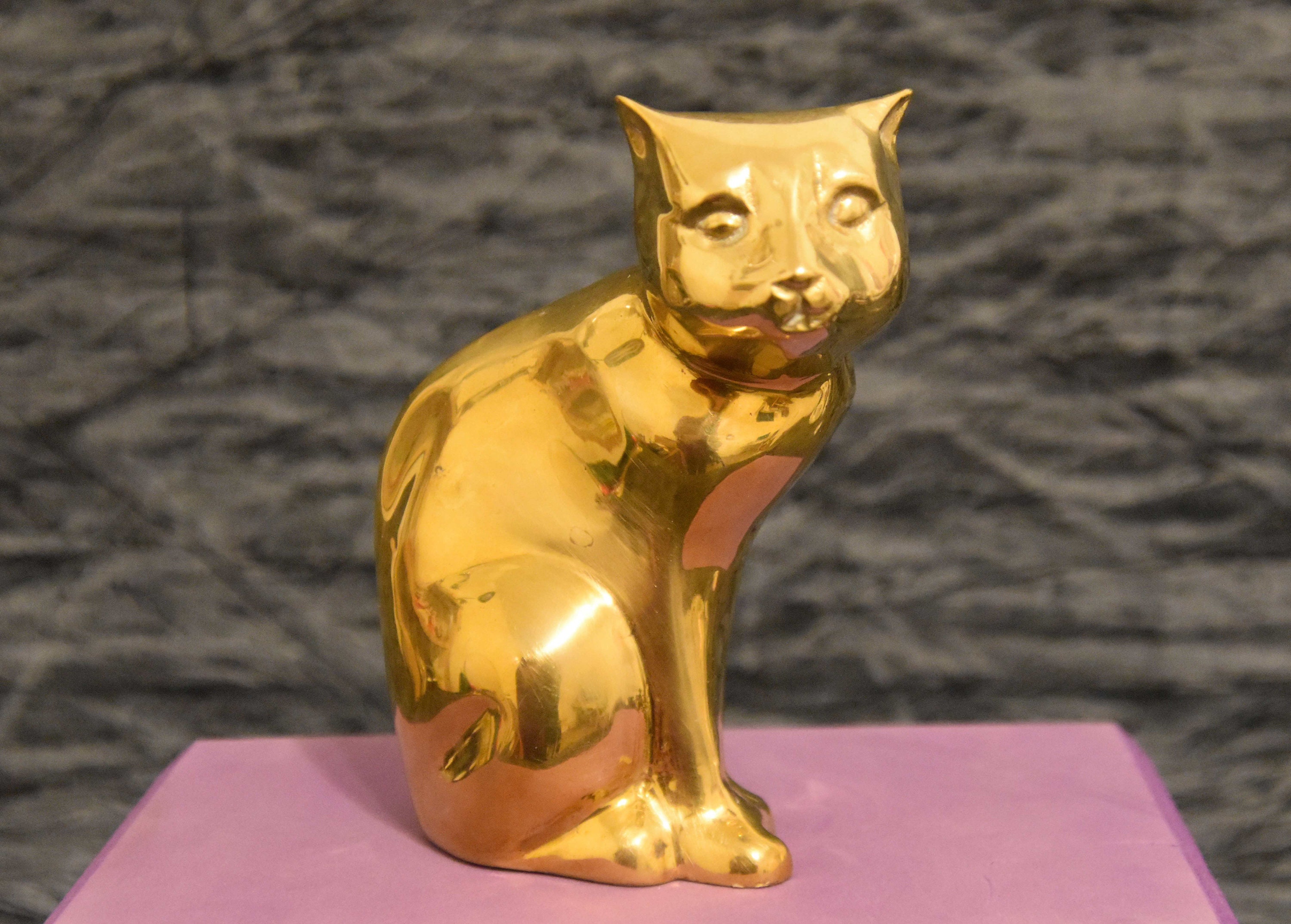 Shiny Solid Brass Cat Figurine. Heavy Brass Cat. Brass Cat - Etsy