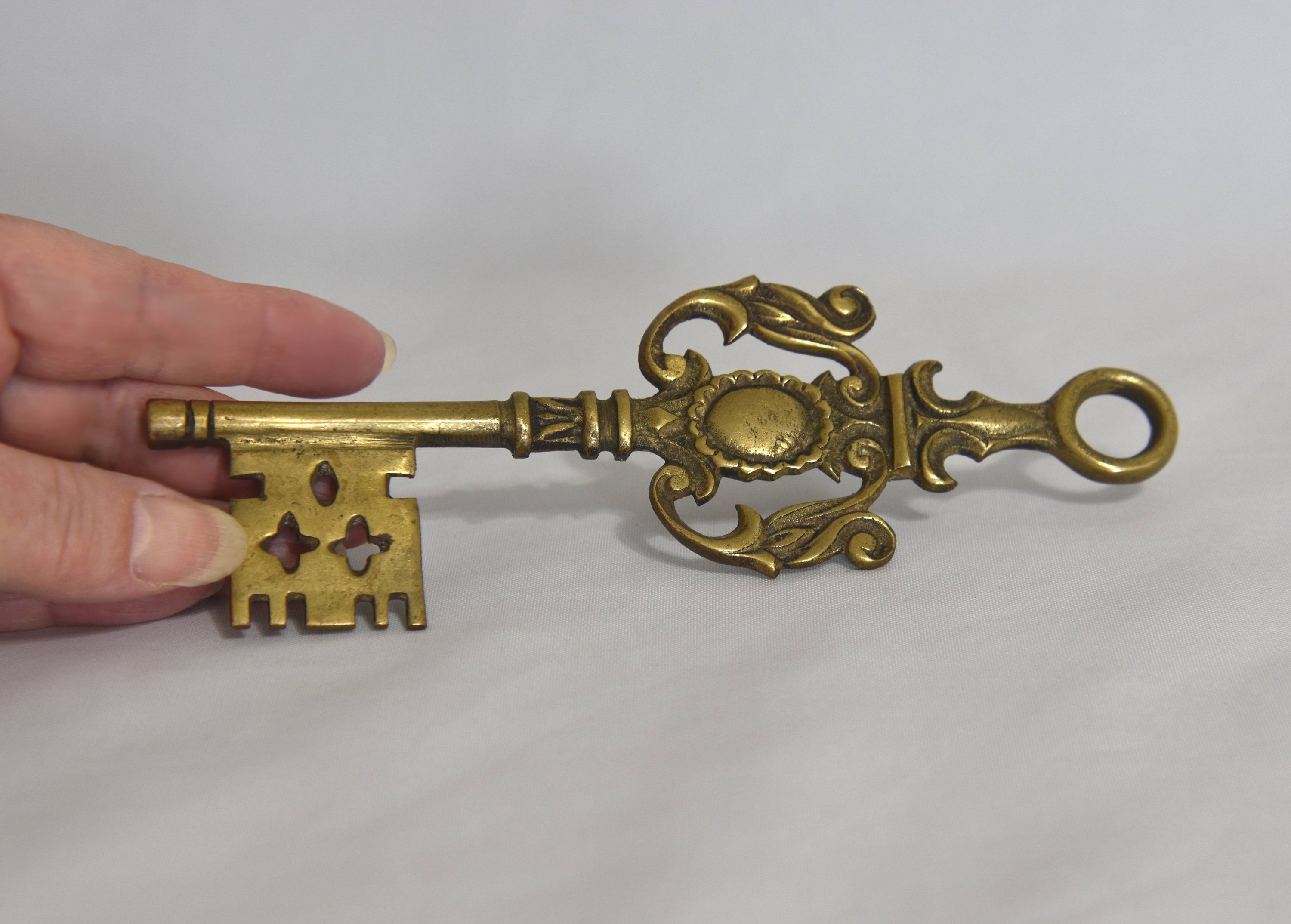 Large Vintage Brass Decorative Key. Skeleton Key Decor. Collectible ...
