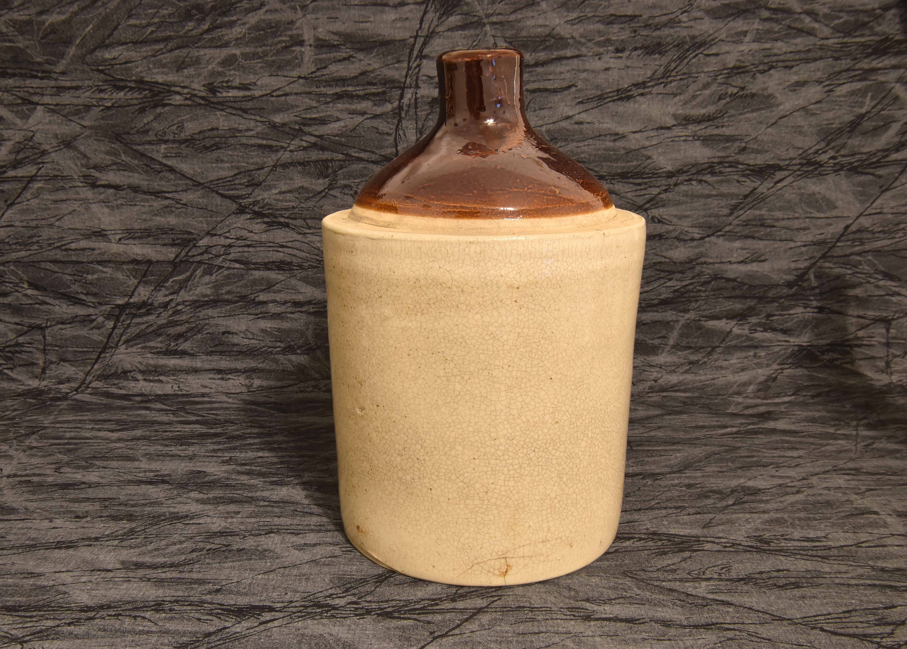 Brown and Tan Crock Moonshine Farmhouse Jug. Rustic Crock Style Jug ...