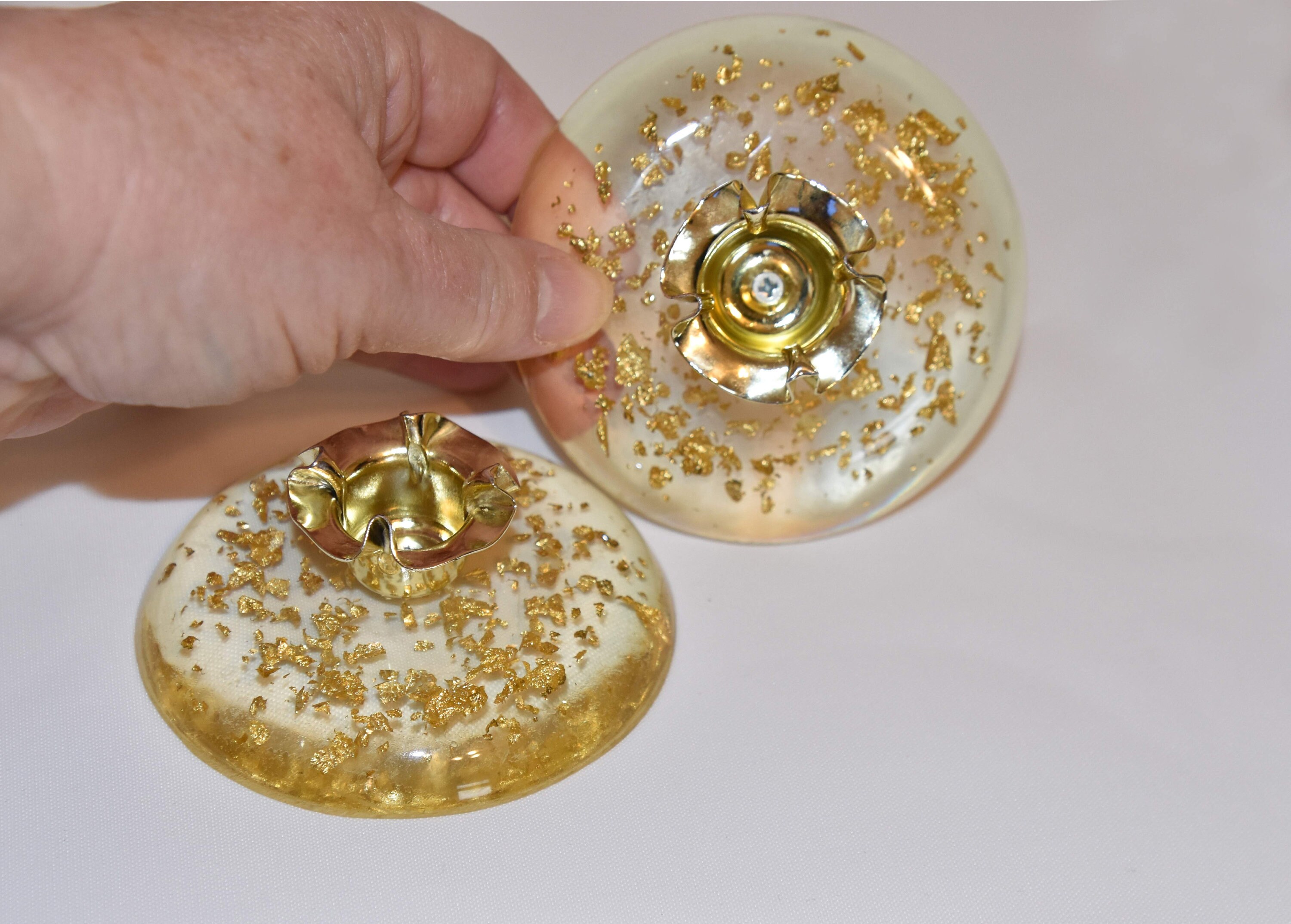 Clear Lucite With Gold Flake Confetti Candle Holders. Vintage Decor ...