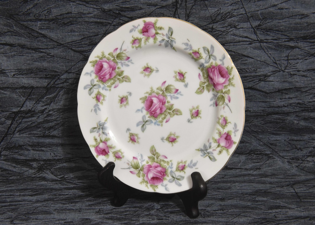 Lefton China Hand Painted Decorative Plate With Dark Pink Roses and ...