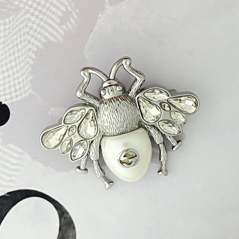 Vintage Gucci Bee Brooch With Crystal - Silver GG Logo Pin - Etsy