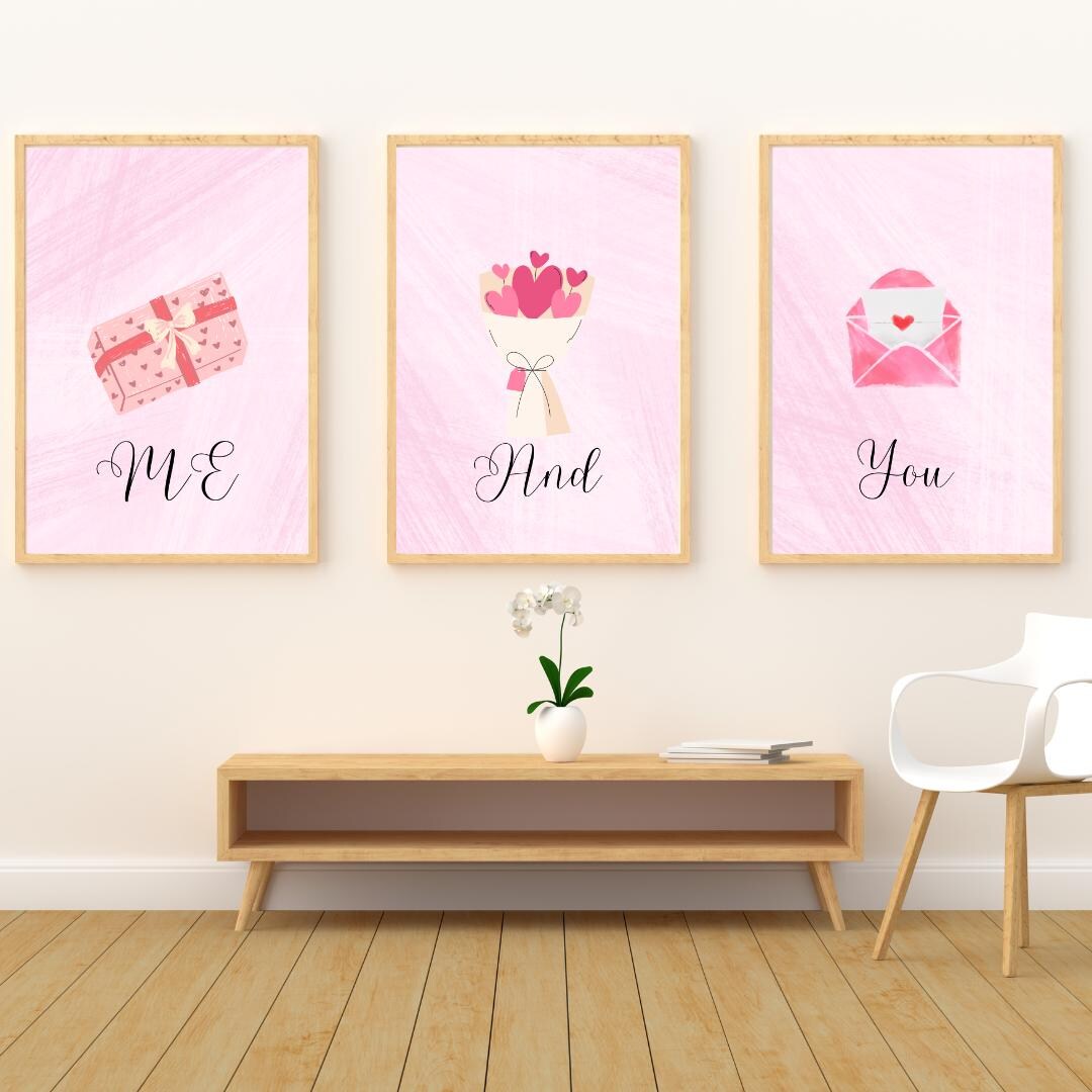 Valentine Wall Art Set | Pink Love Prints, Romantic Home Decor (digital ...