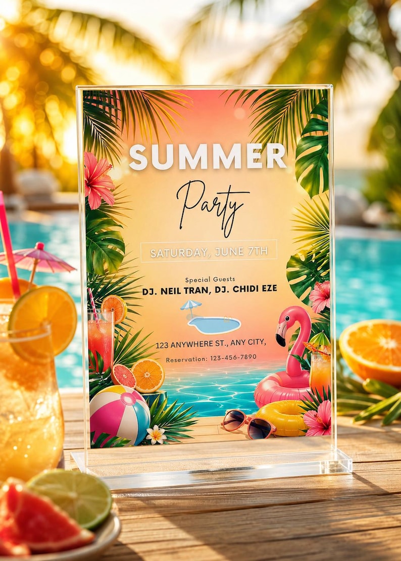Summer Pool Party Invitation Template Editable in Canva | Tropical ...