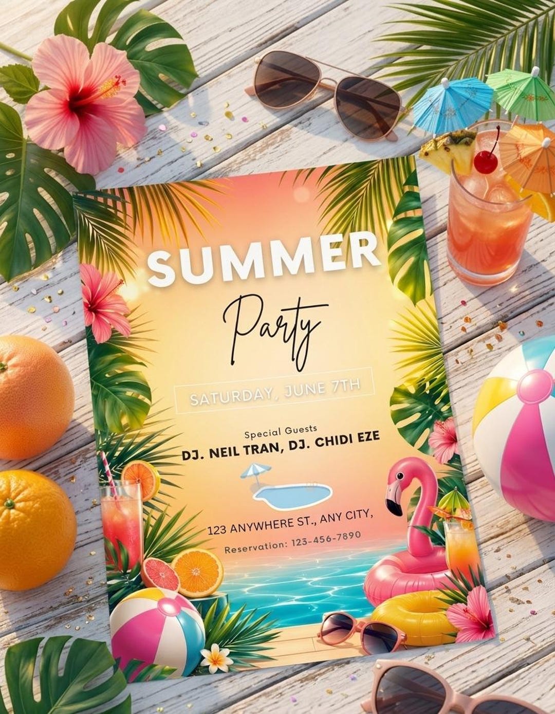 Summer Pool Party Invitation Template Editable in Canva | Tropical ...