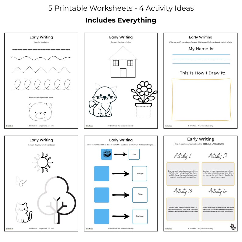 Early Writing Kit for Pre-k | Printable Preschool Worksheets ...