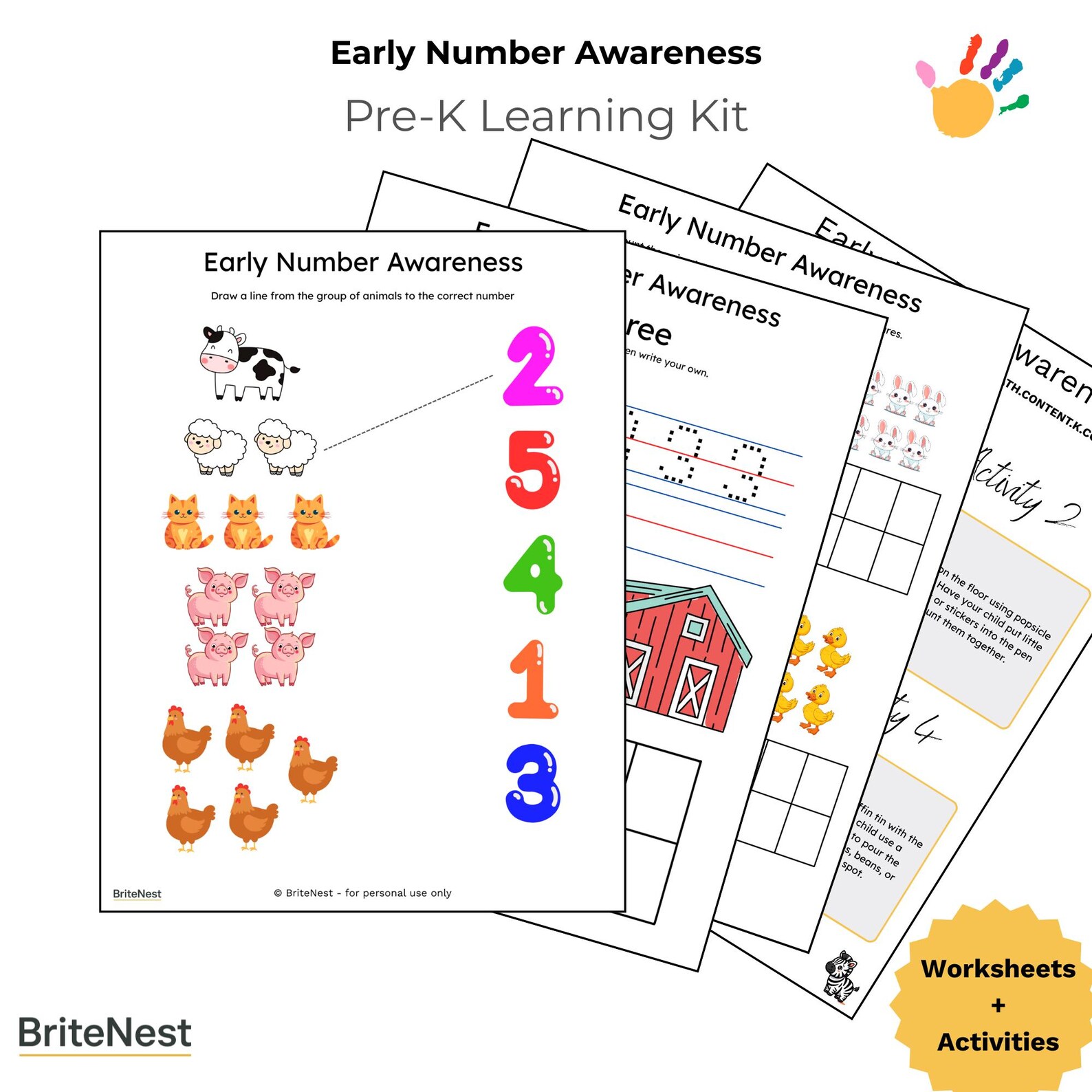 Early Number Awareness Learning Kit for Pre-k | Printable Preschool ...