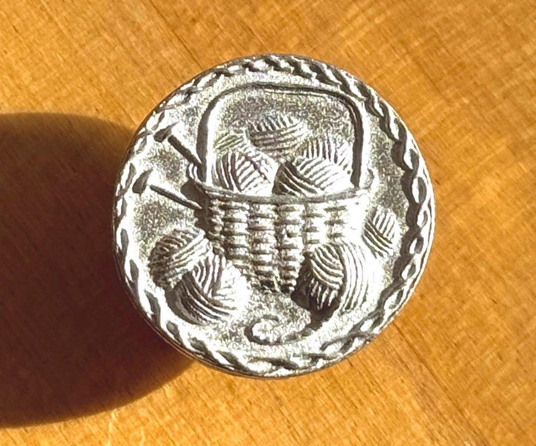 Yarn Basket Button, 3/4-inch Round Pewter Button Designed and Engraved ...