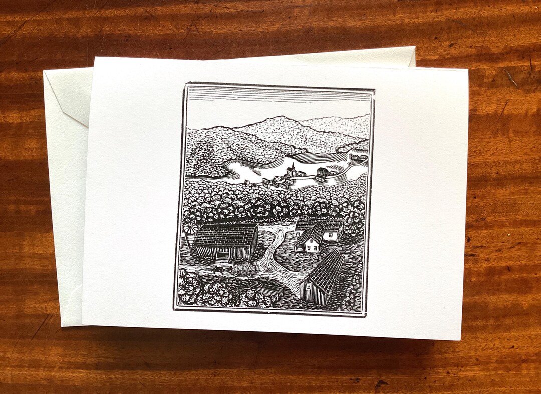 Hillside Farm Note Card, Original Wood Engraving Art by Randy Miller - Etsy