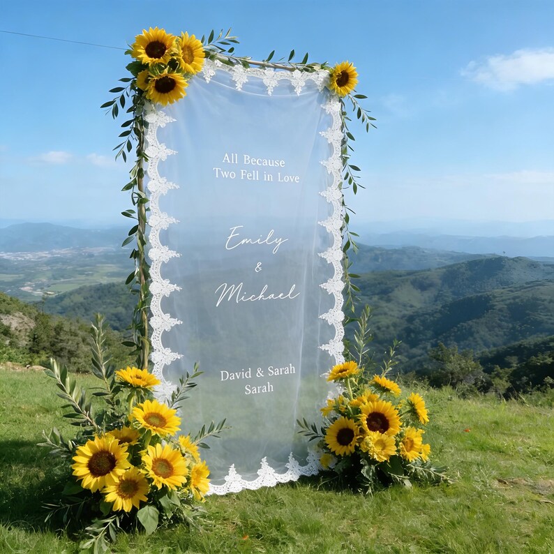 Personalized Sheer Wedding Welcome Sign – Tulle or Chiffon With Lace ...