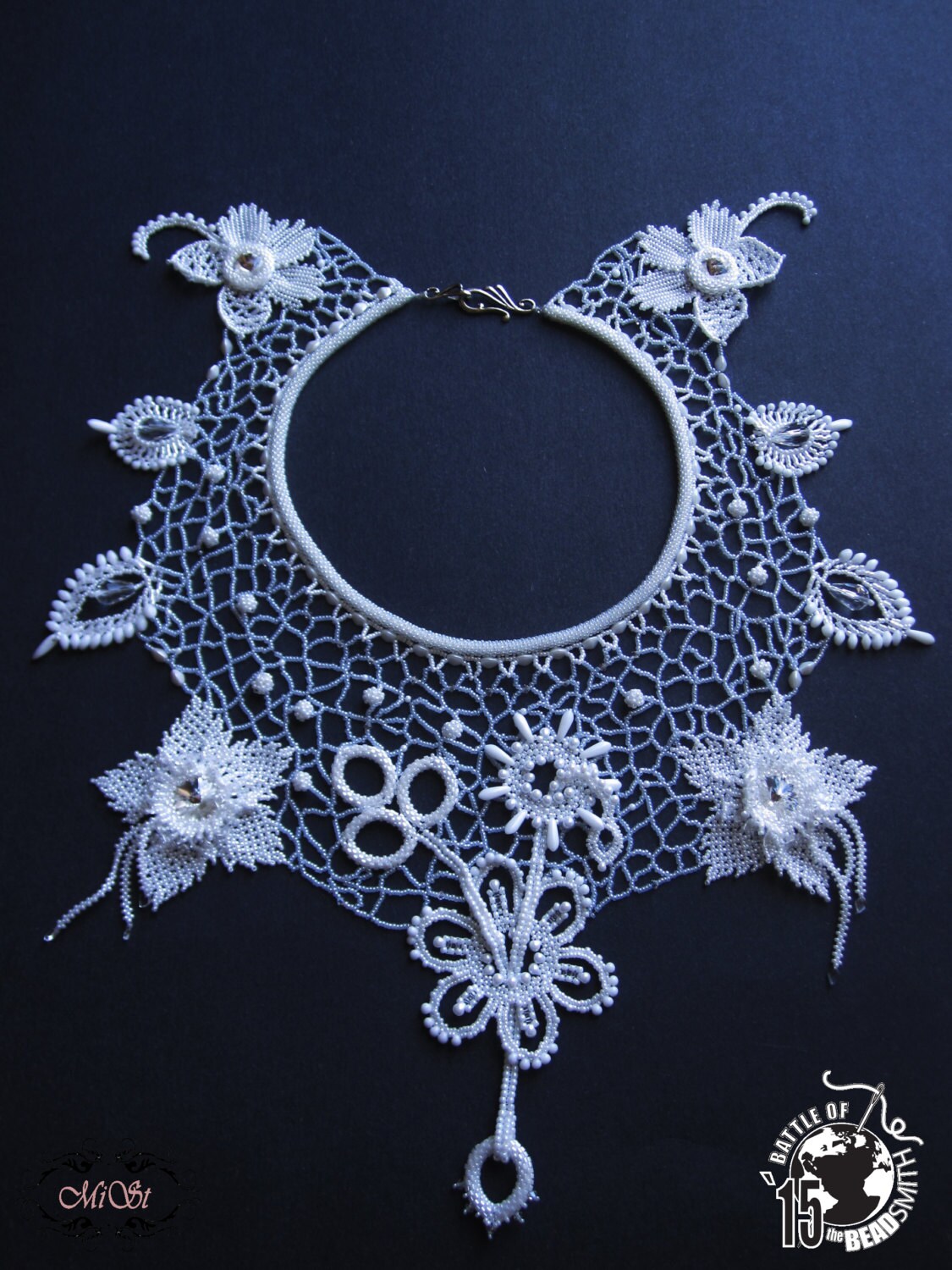 Beaded Necklace OOAK Irish Lace With Beads icy Lace Statement Necklace ...