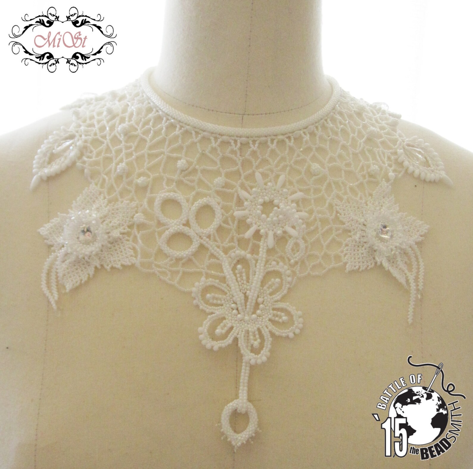 Beaded Necklace OOAK Irish Lace With Beads icy Lace Statement Necklace ...