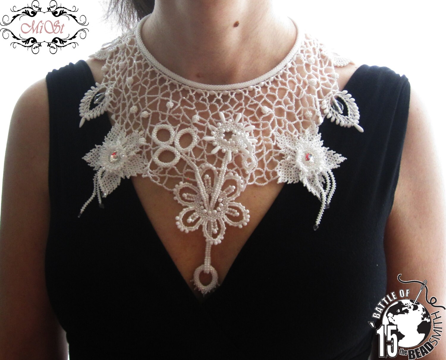Beaded Necklace OOAK Irish Lace With Beads icy Lace Statement Necklace ...