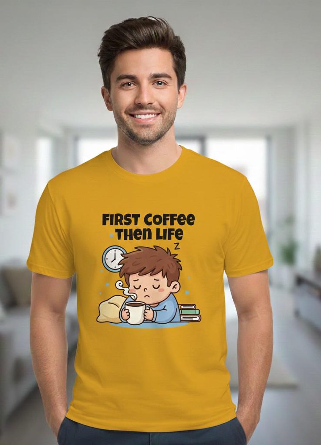 First Coffee Then Life Funny Cartoon Shirt Design - Etsy